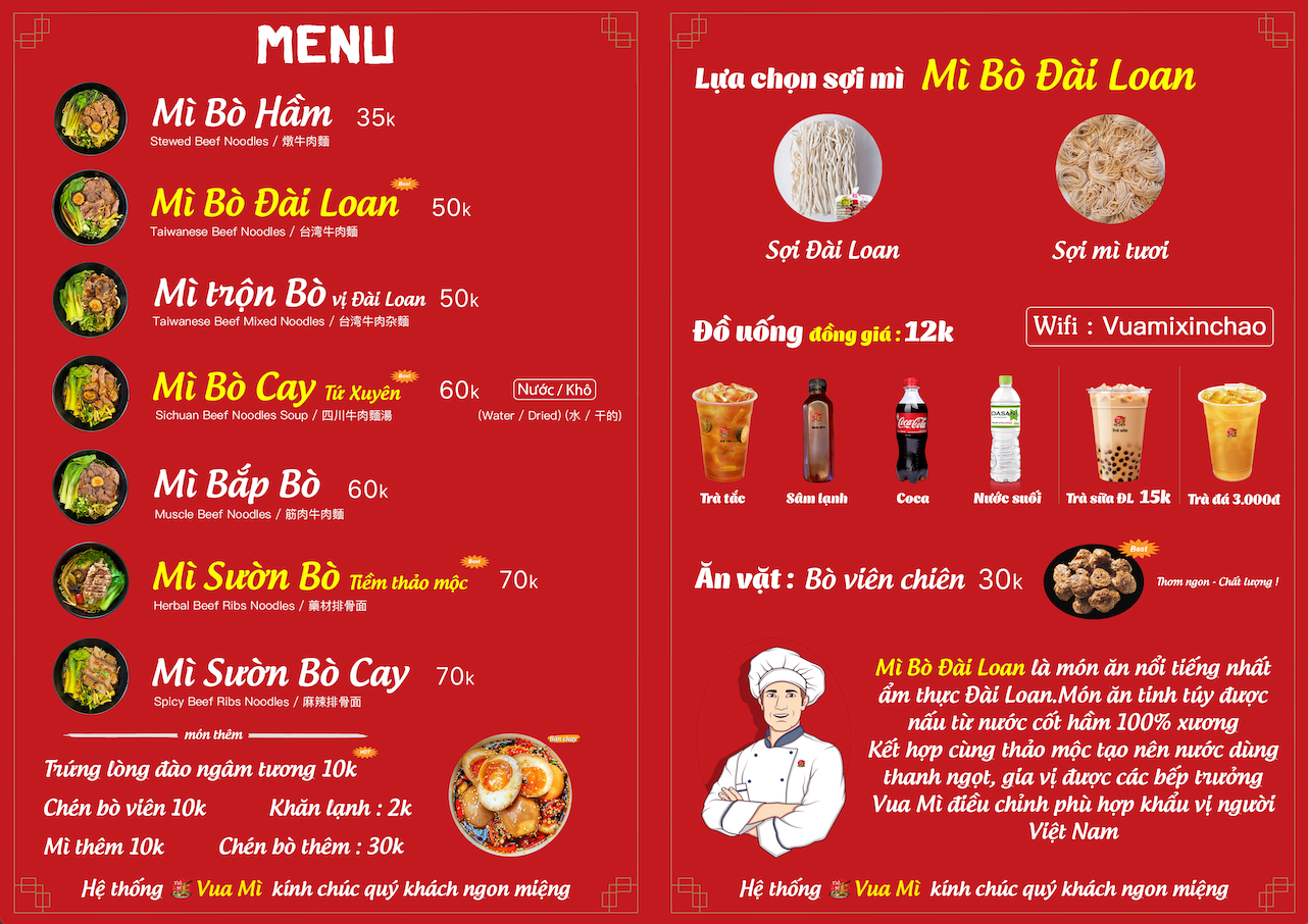 Menu – Vua Mì